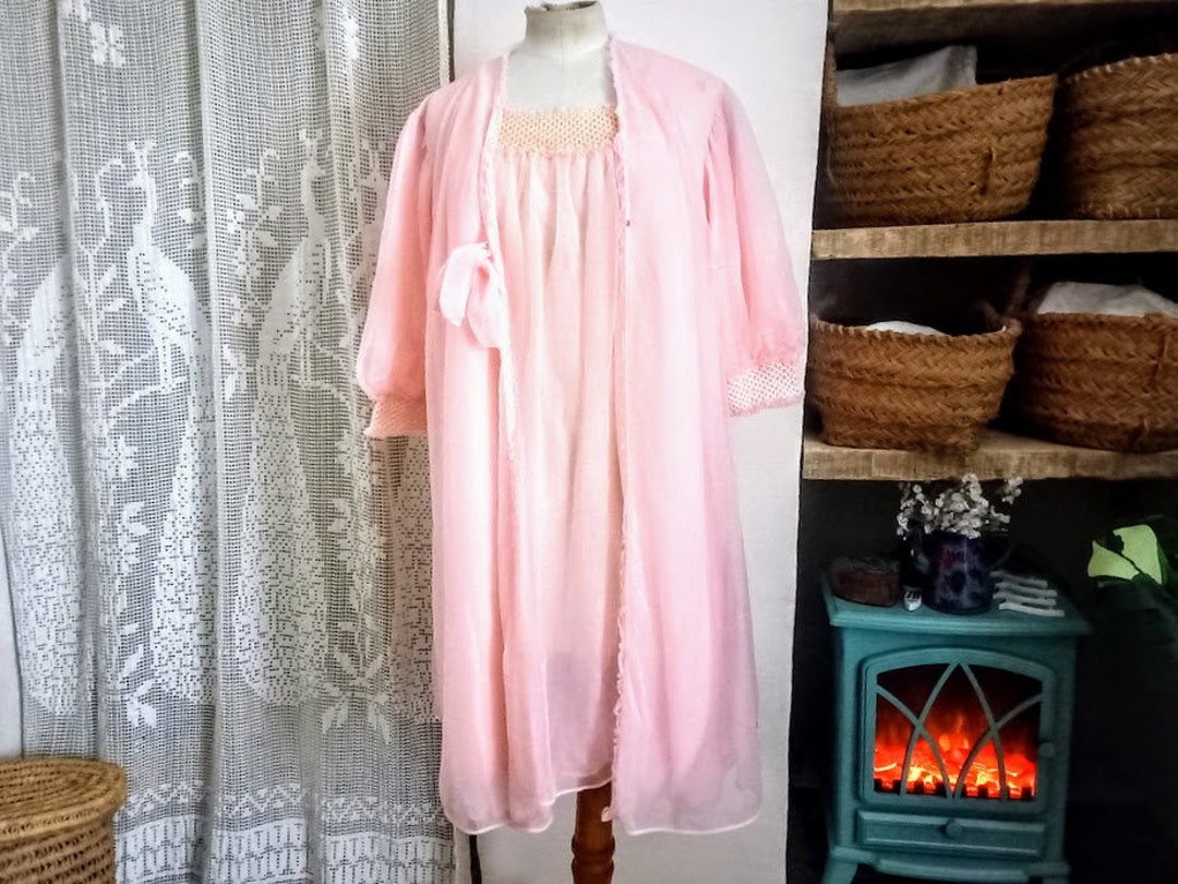Vintage 60's Circa Pink Negligee Set Nightie and Dressing - Etsy