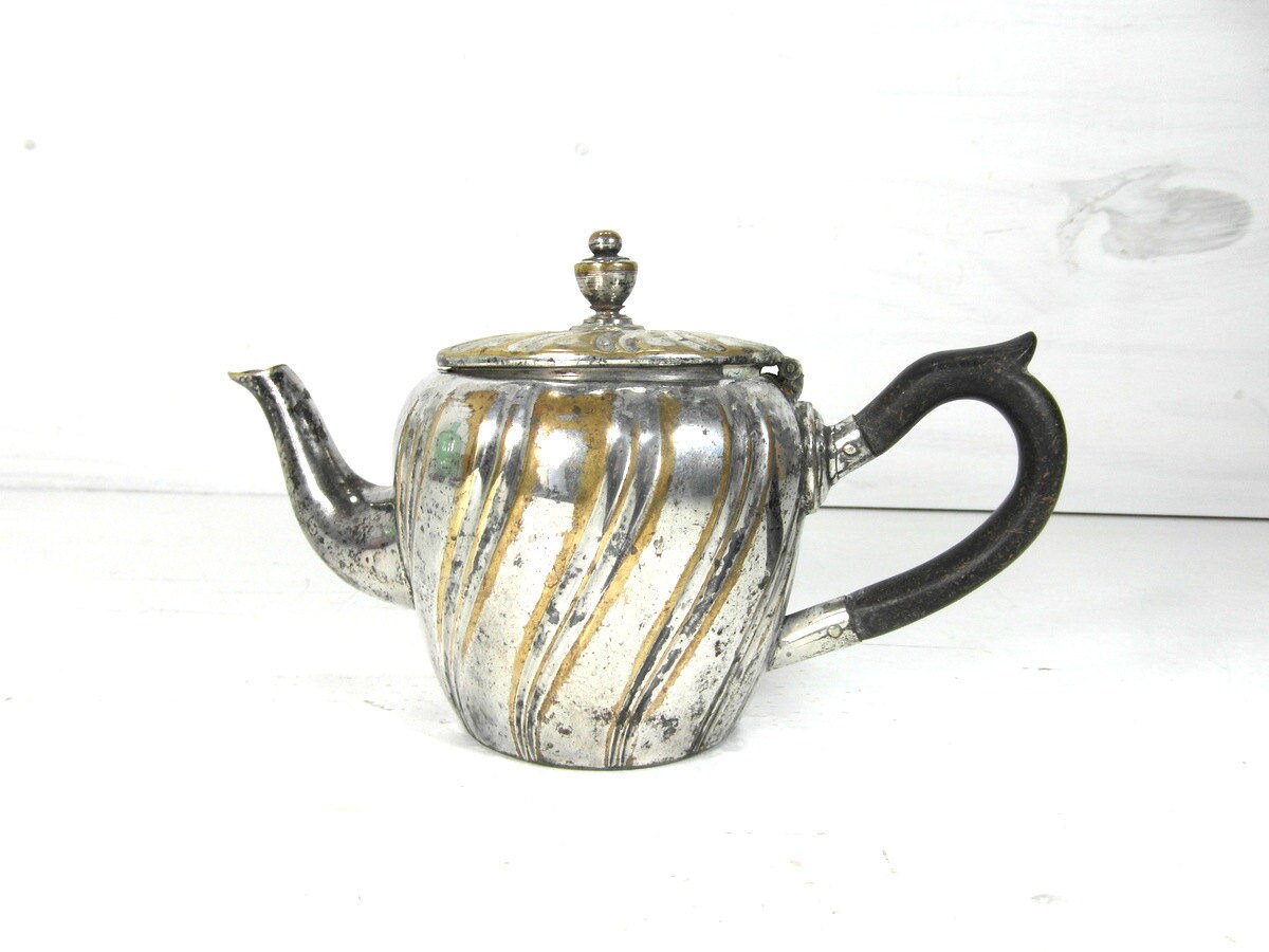 Silver plate 2 cup teapot wood handle French vintage | Etsy