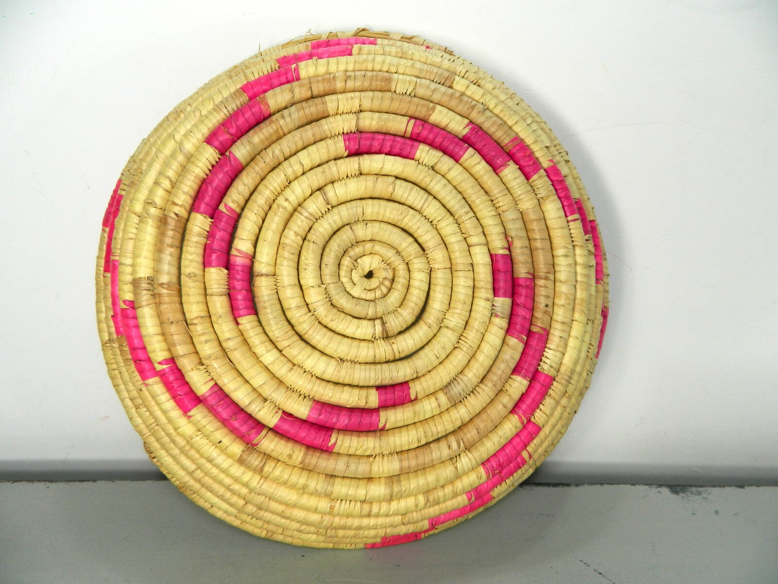 Large round straw basket grass basket coil basket bowl | Etsy