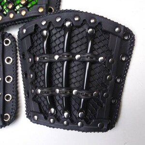 UV Green Cyber Post-apocalyptic Black Leather Gauntlet - Etsy