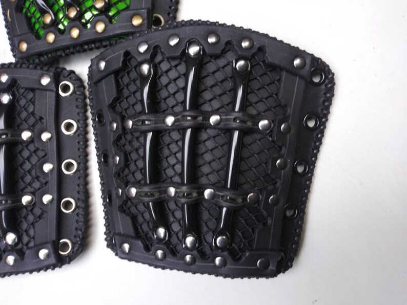 UV Green Cyber Post-apocalyptic Black Leather Gauntlet - Etsy