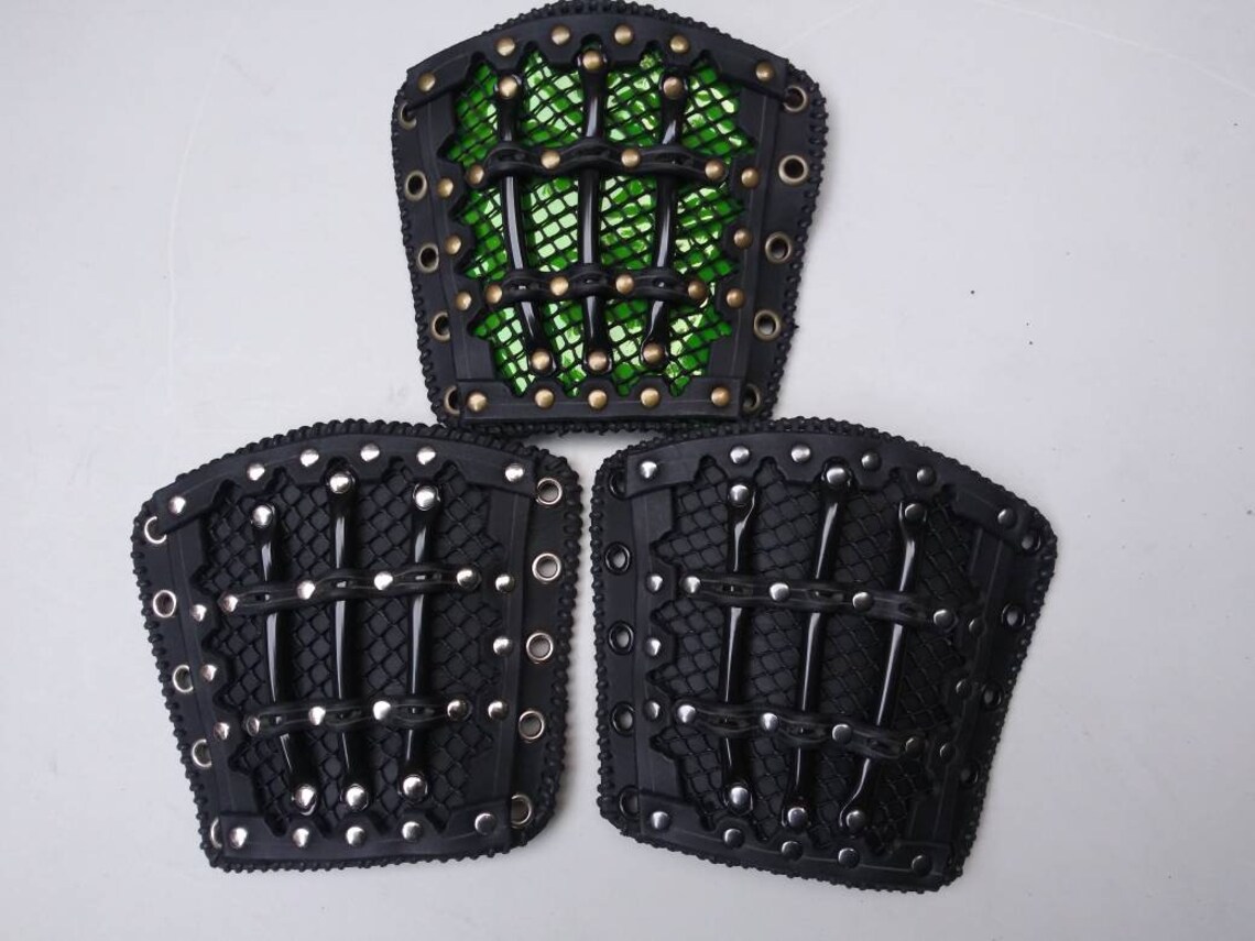 UV Green Cyber Post-apocalyptic Black Leather Gauntlet - Etsy