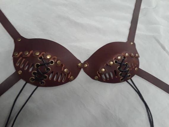 Brown Leather B Cup Lace up Bra Etsy UK