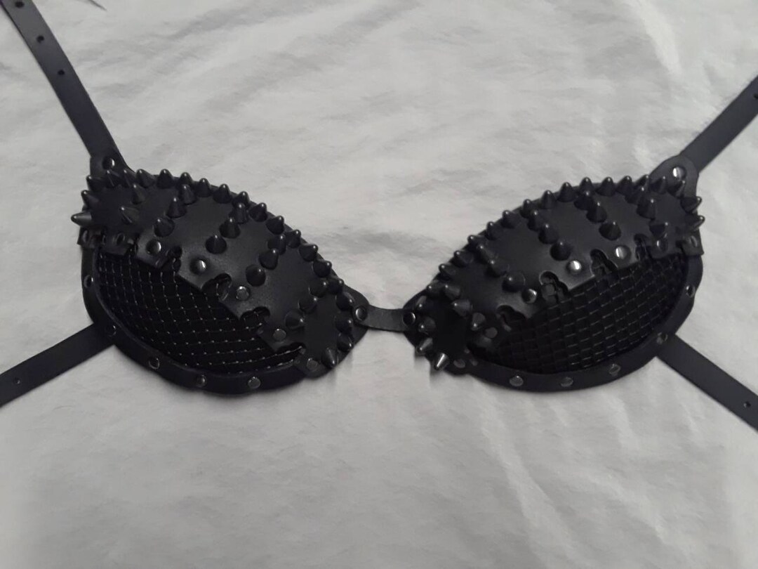 Studded Post-apocalyptic Wasteland Fallout Leather Bra With Netting ...