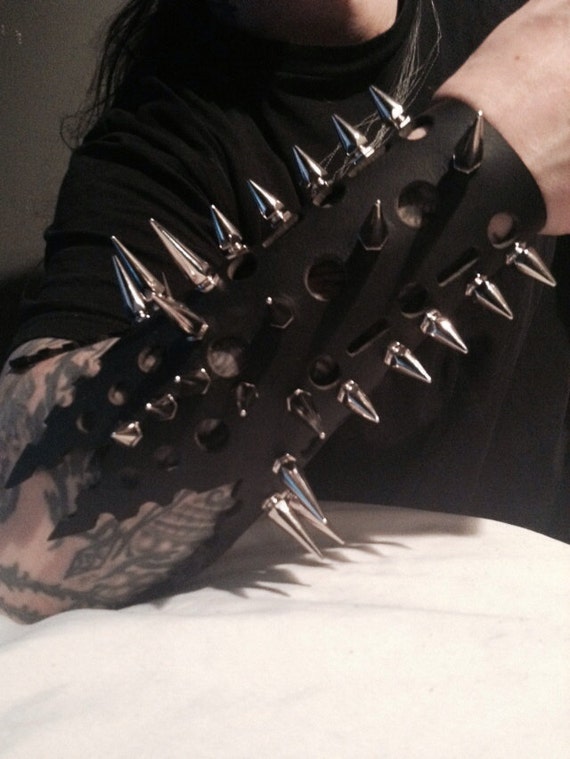 Spiked Out Black Leather Gauntlets | Etsy
