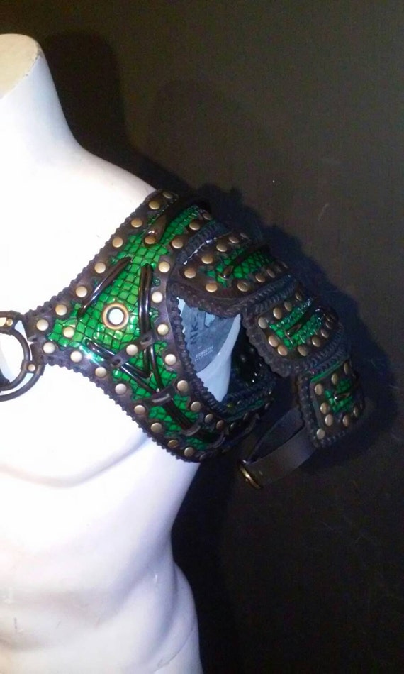 Items similar to UV Green Cyber Post Apocalyptic Black Leather Shoulder ...
