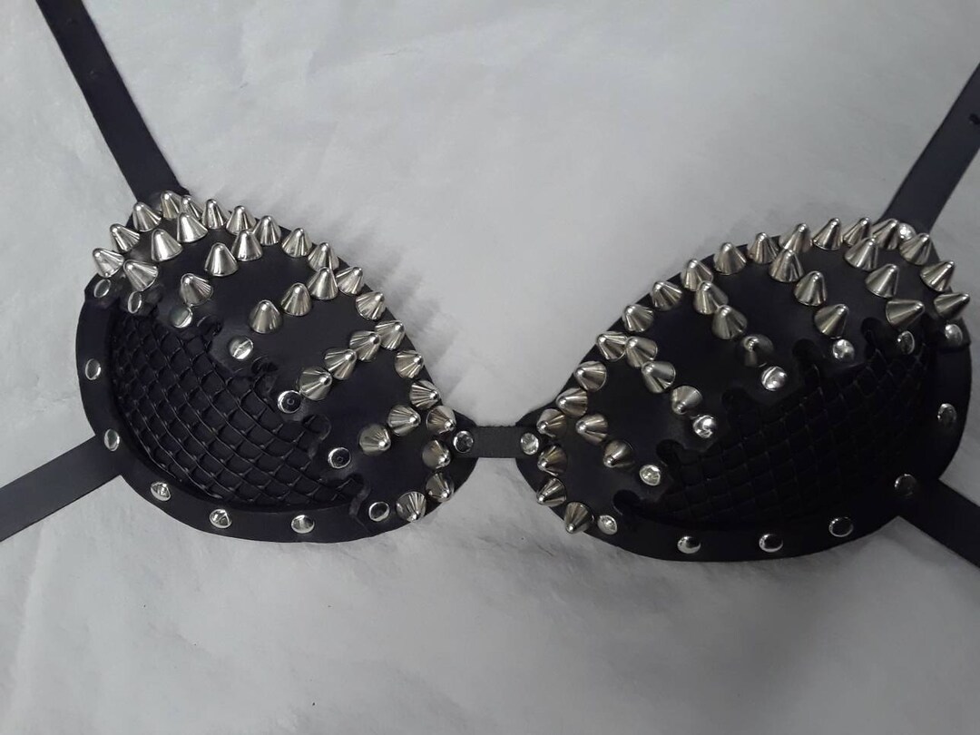 Studded A, B & C Cup Black Leather Bra - Etsy