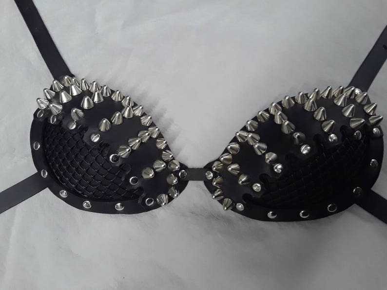 Studded A B & C Cup Black Leather Bra | Etsy