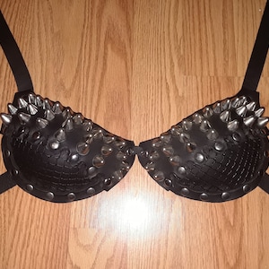 Studded A, B & C Cup Black Leather Bra - Etsy