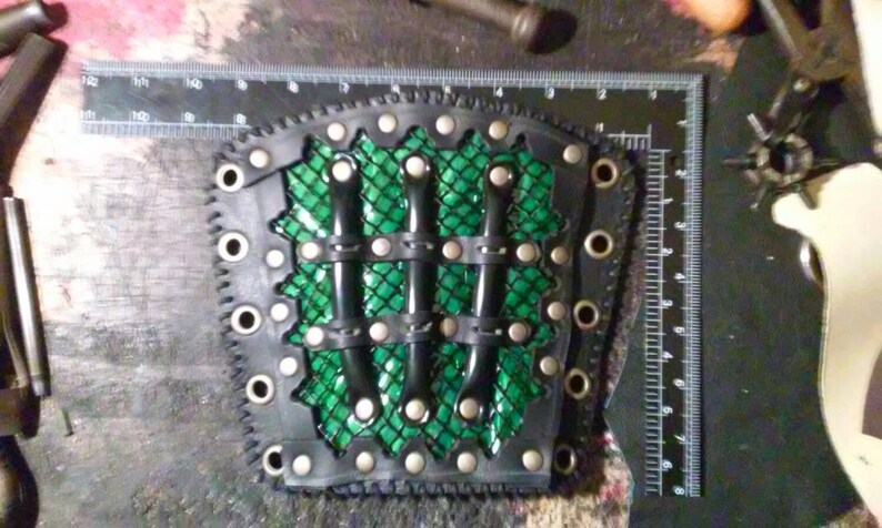 UV Green Cyber Post-apocalyptic Black Leather Gauntlet - Etsy