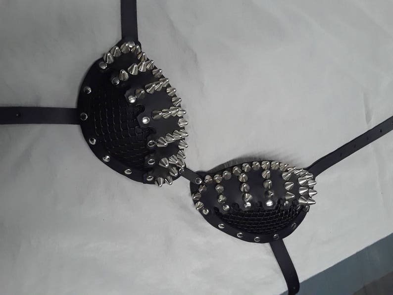 Studded A B & C Cup Black Leather Bra - Etsy