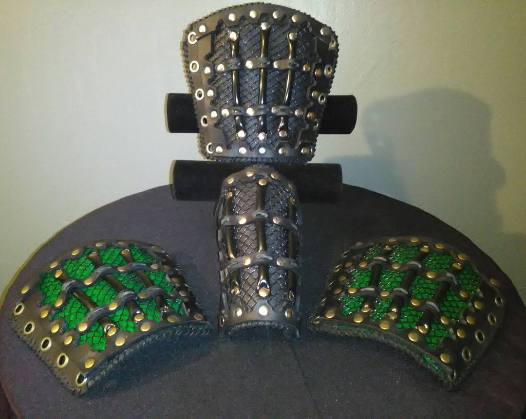 UV Green Cyber Post-apocalyptic Black Leather Gauntlet - Etsy