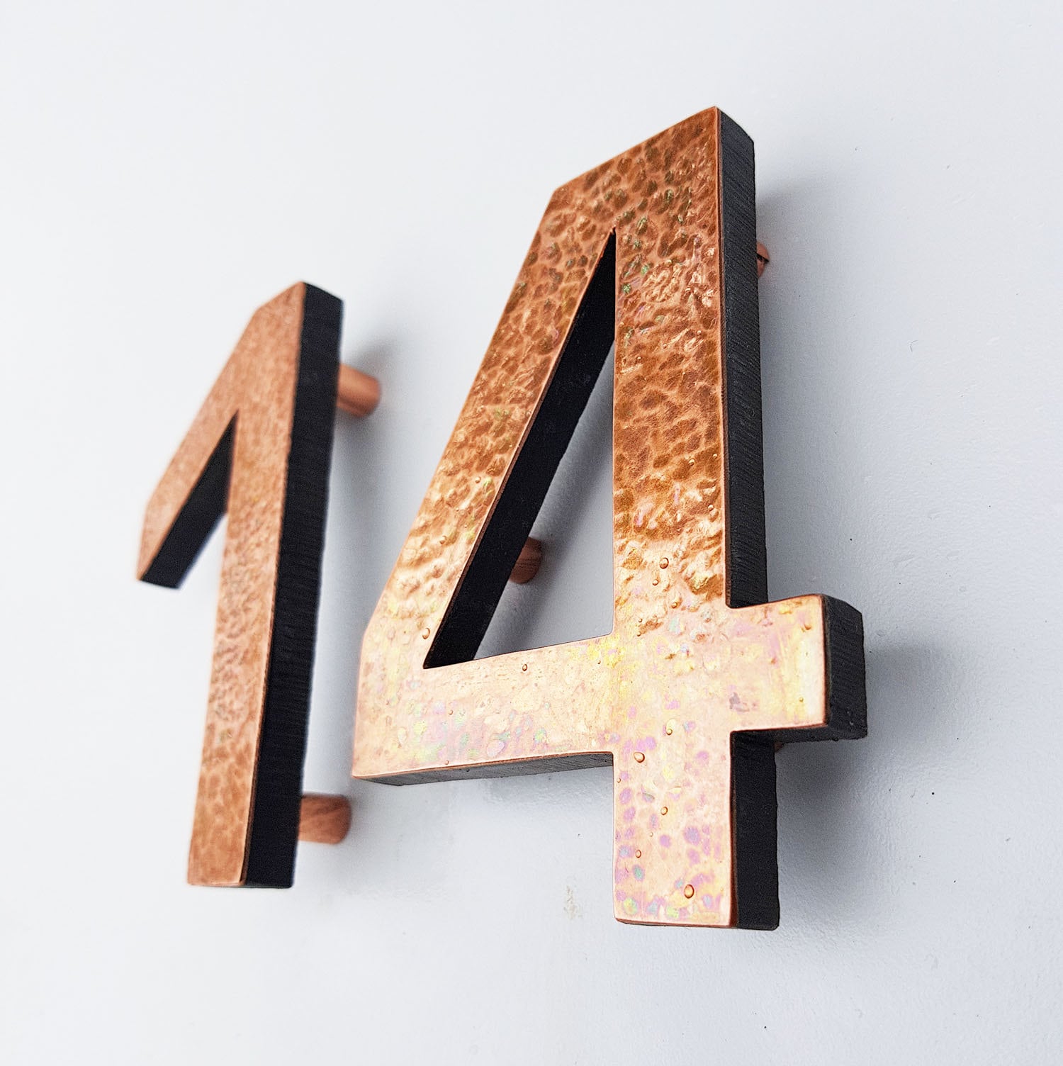 Modern green, hammered or brushed copper House numbers floating 4/100mm ...