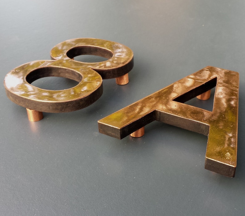 House Numbers Modern Copper Floating in Polished or Brushed Antigoni, 4 ...