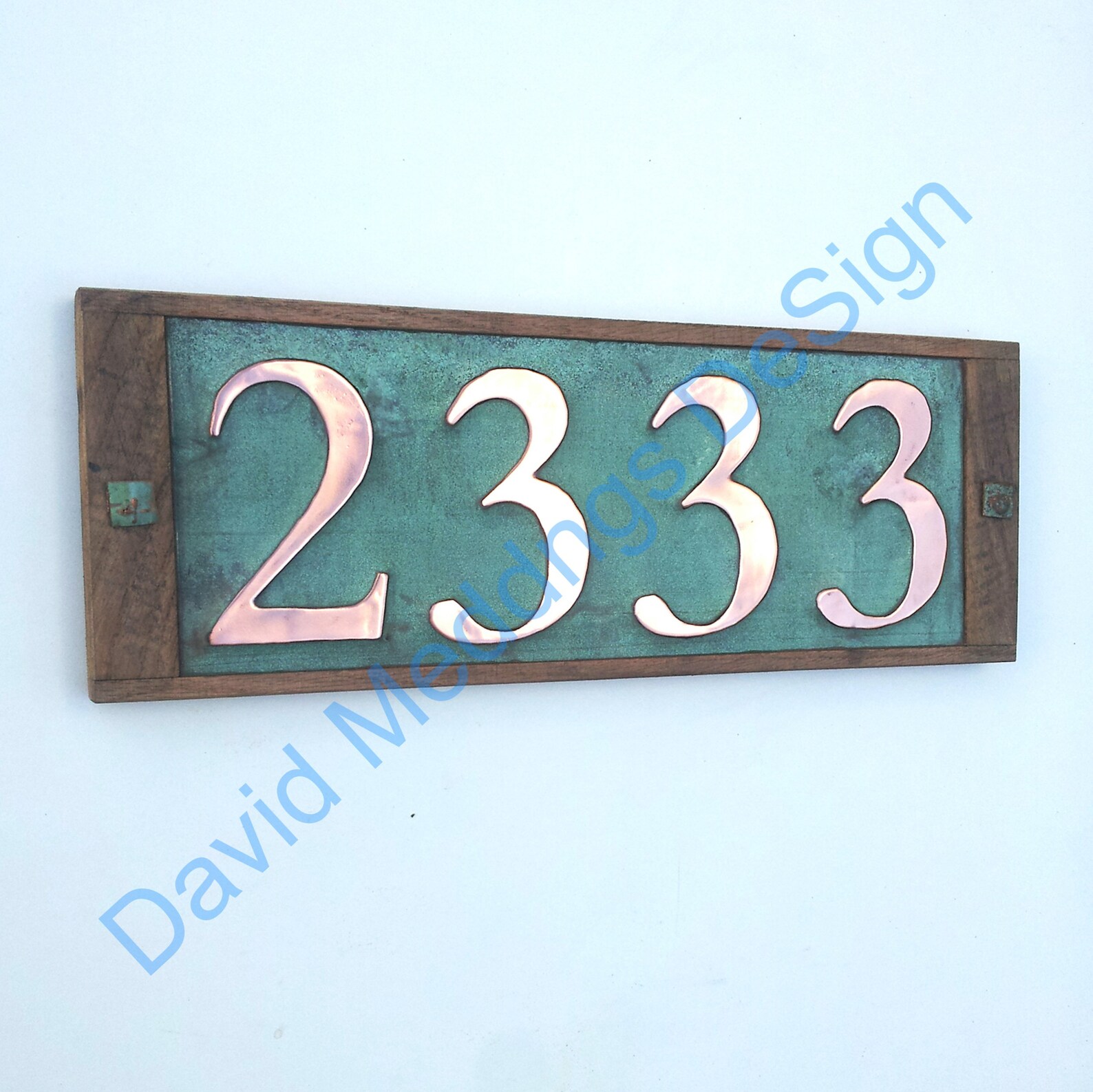 Copper Address Number Plaque With Limed Oak Frame 4x Nos. 3"/75mm or 4 ...