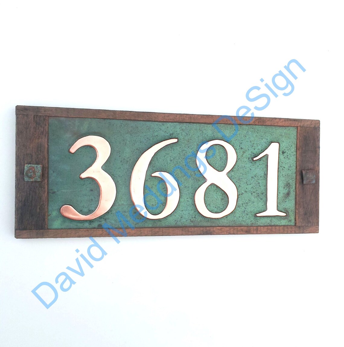 Copper Address Number Plaque With Limed Oak Frame 4x Nos. 3"/75mm or 4 ...