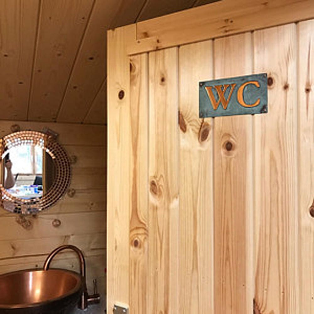 Copper plaque WC toilet lavatory sign in 2/50mm Garamond, or your ...