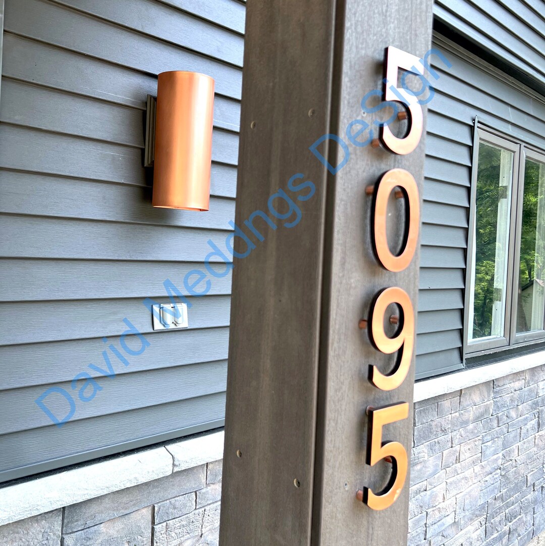 House Numbers Modern Copper Floating in Polished Hammered or - Etsy UK