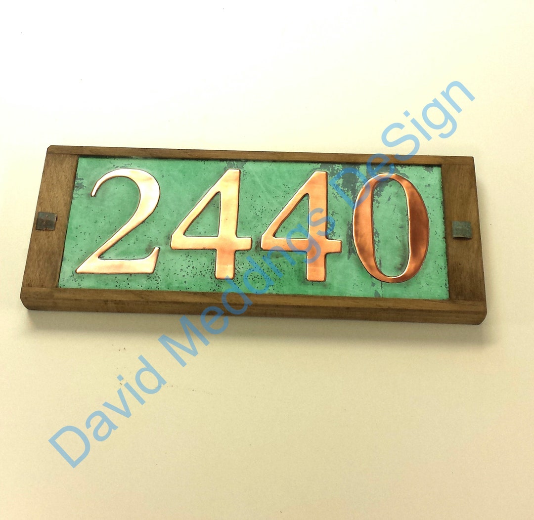 Copper Address Number Plaque With Limed Oak Frame 4x Nos. 3"/75mm or 4 ...