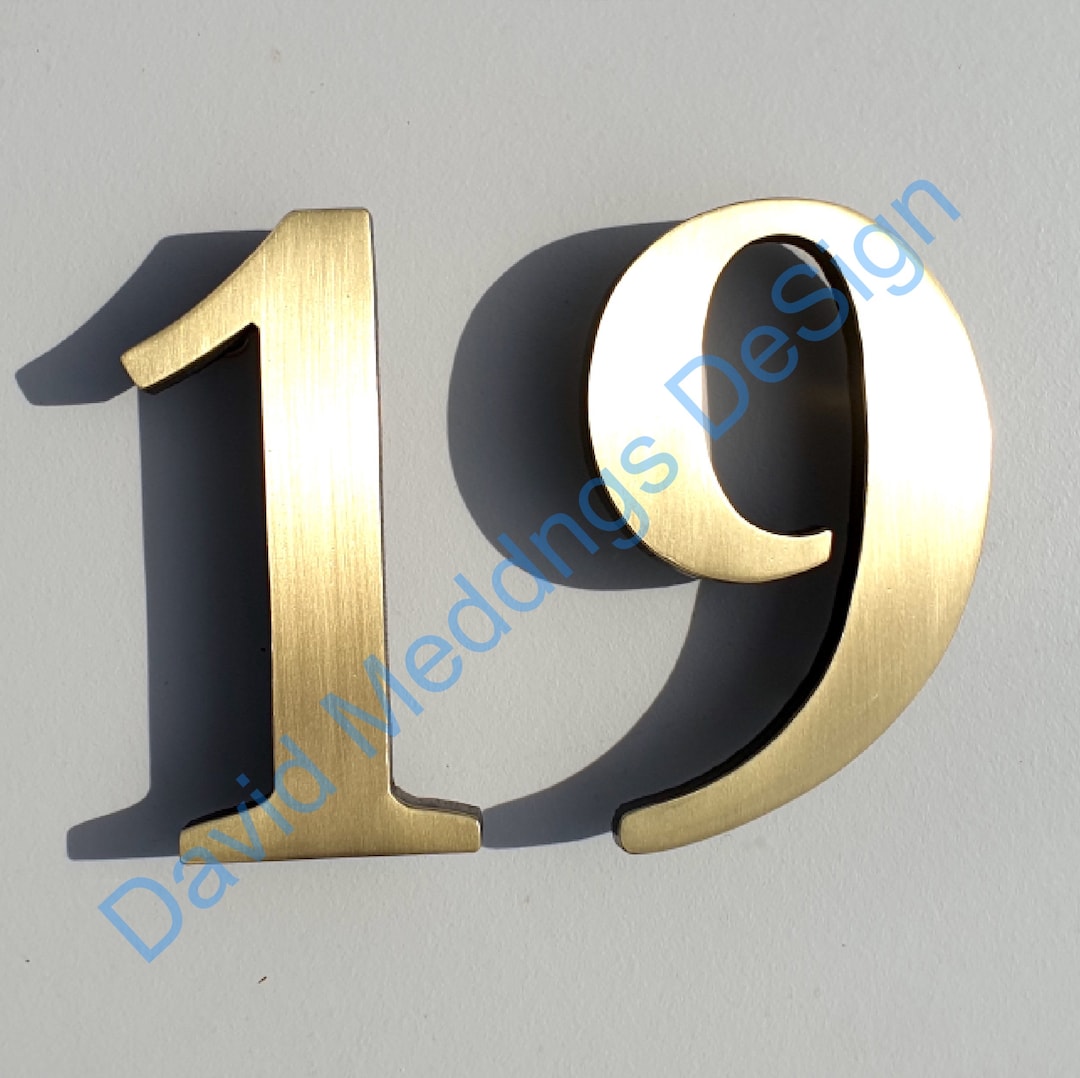 Large Serif Style Floating Numbers in Brass, 9"/228mm High in Polished ...