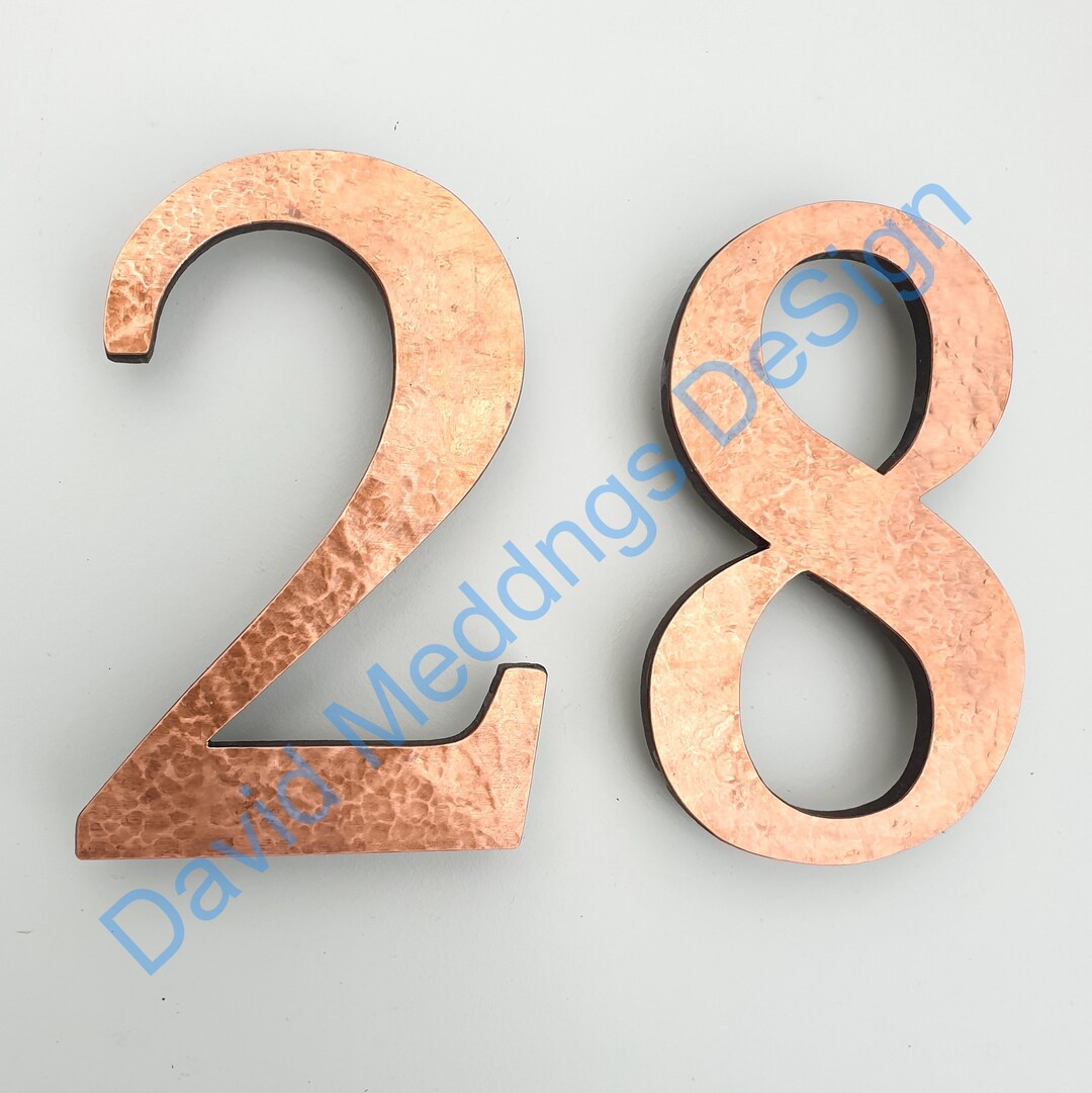 Copper Floating Numbers in 12"/300mm High in Hammered or Brushed ...