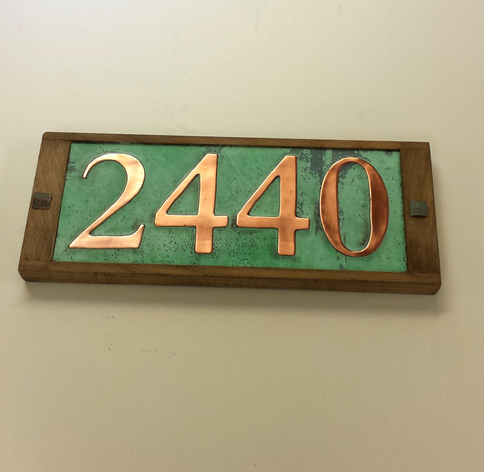 Copper Address number plaque with limed oak frame 4x nos. | Etsy