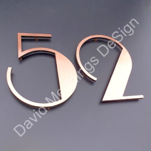 Modern Green, Hammered or Brushed Copper House Numbers Floating 4 ...
