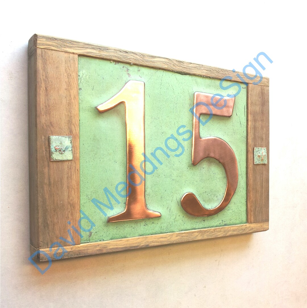 Large Copper Address Plaque House With Oak Frame 2x 6"/150mm High ...