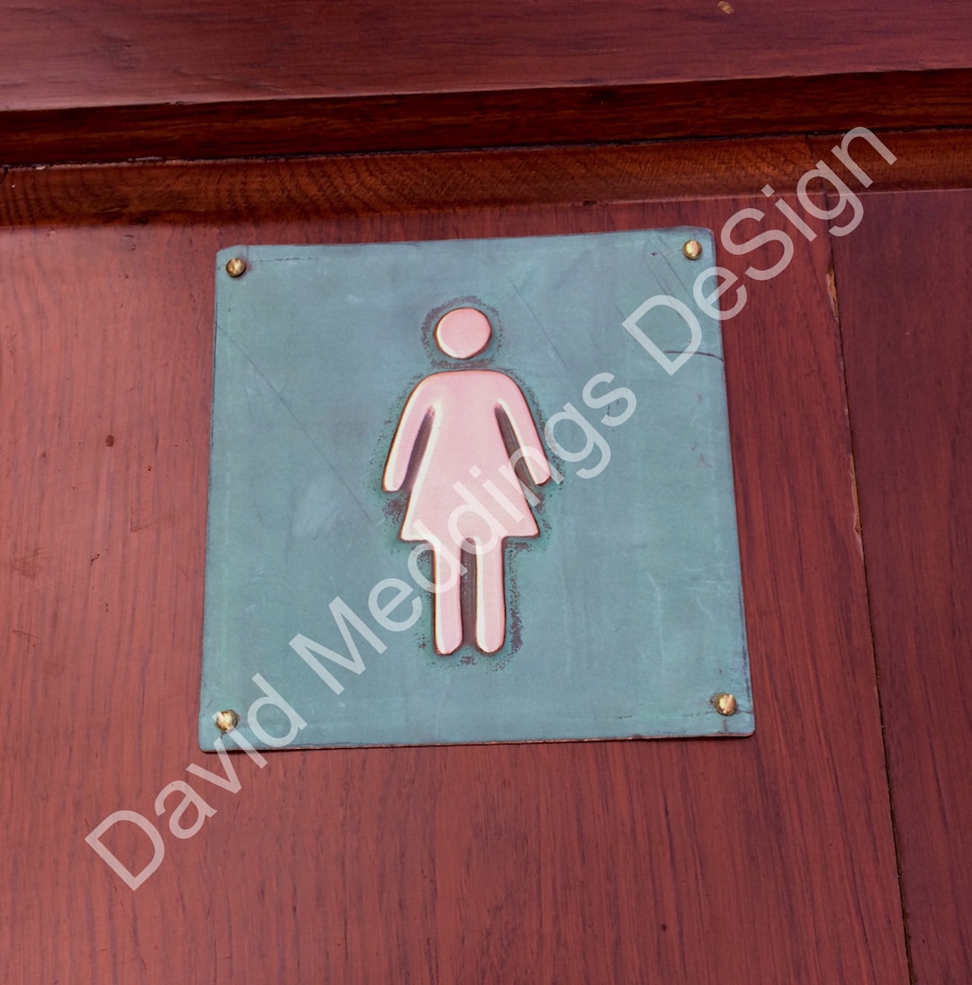 Female Ladies Room Toilet Lavatory Patinated or Hammered Copper Plaque ...