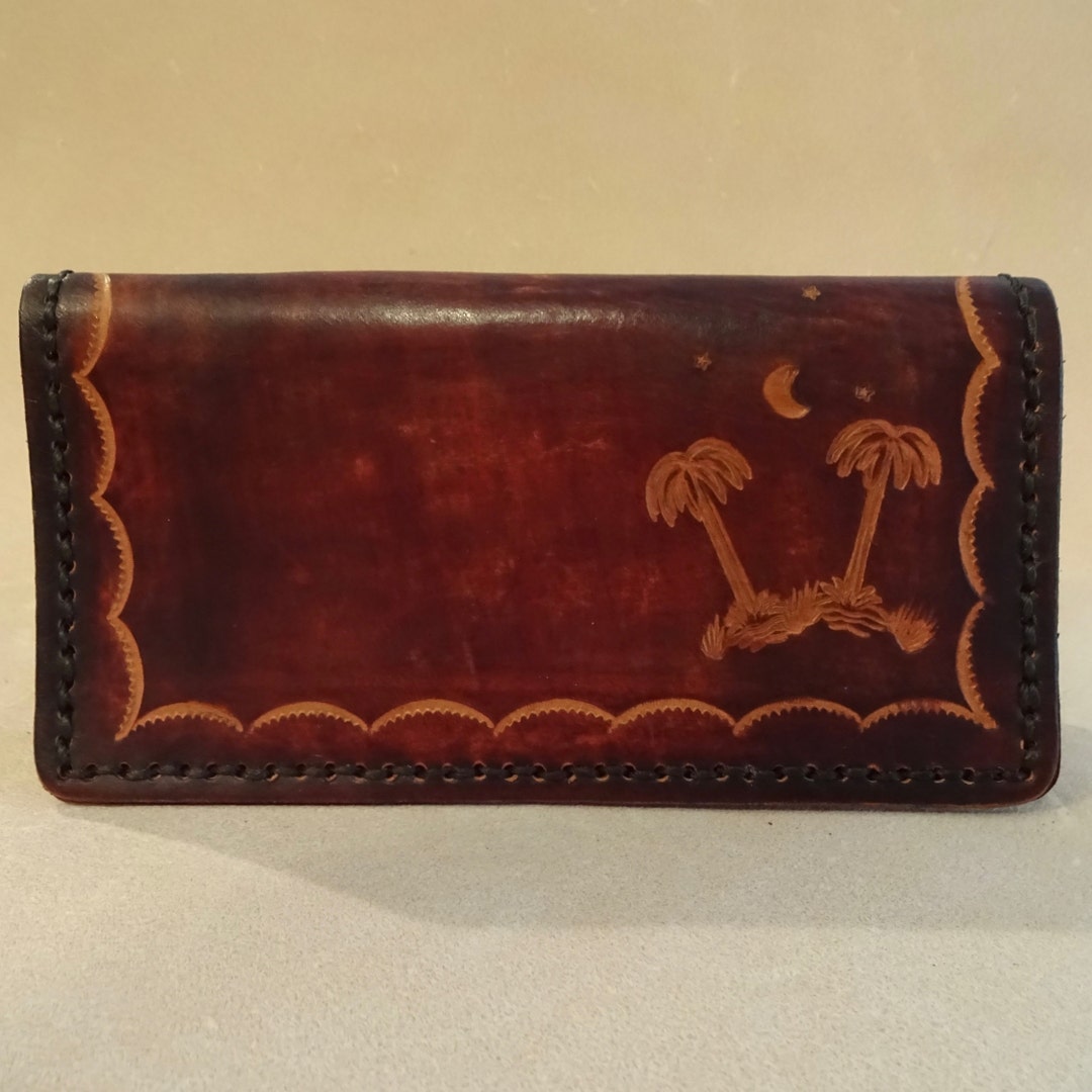Brown Leather Checkbook Cover Handmade Checkbook Cover Tooled Brown ...