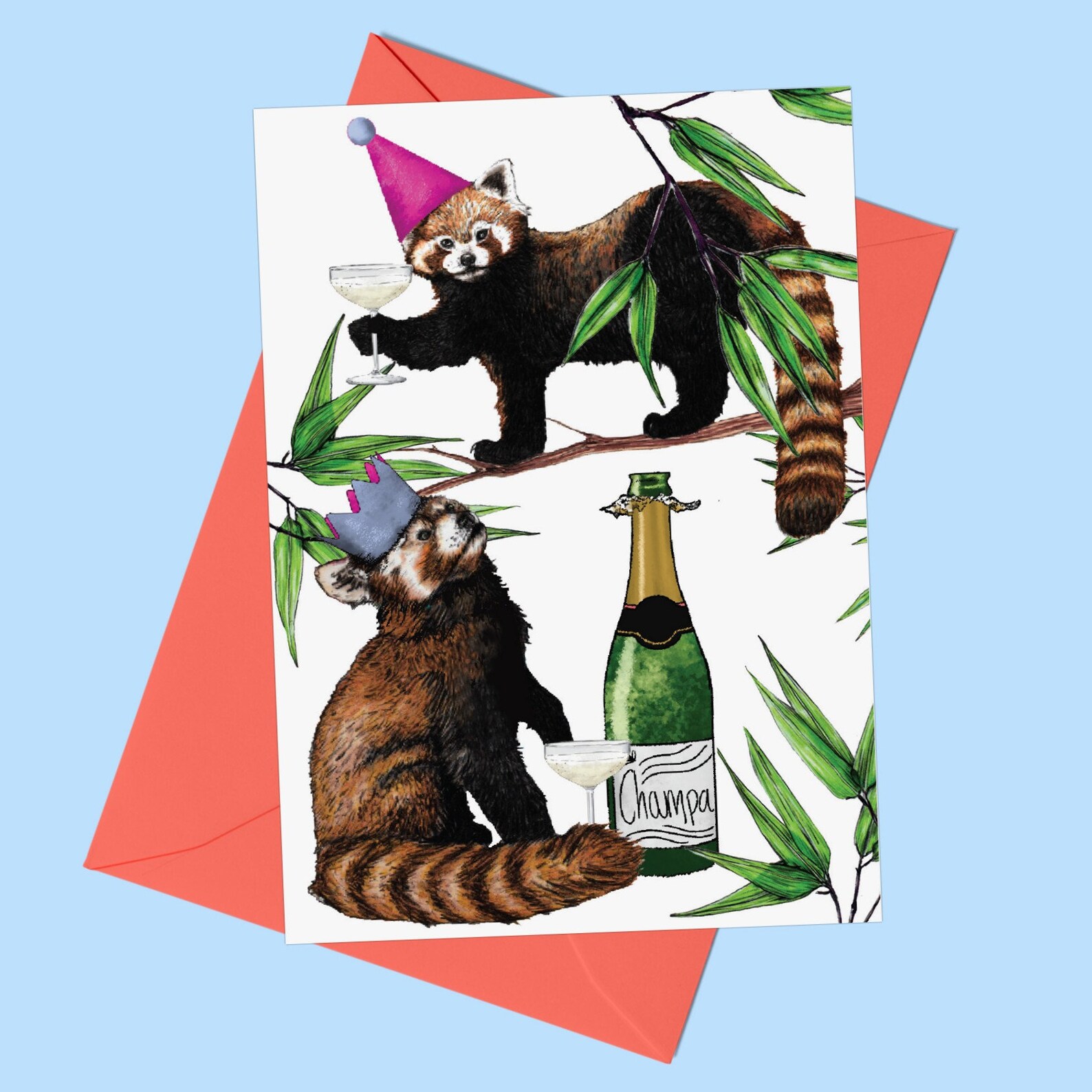 Party Red Pandas Greeting Card - Etsy