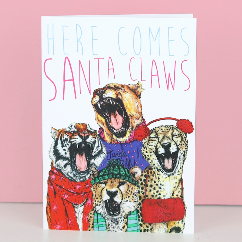 Caroling Cats Christmas Card 'santa Claws' - Etsy