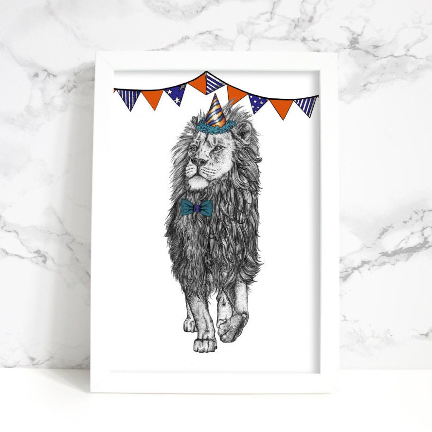 Party Lion A4 Nursery Art Print | Etsy