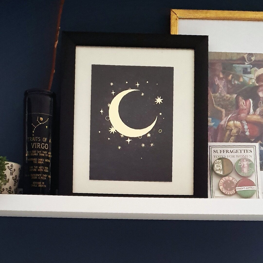 Celestial Moon and Star Foiled A5 Mini Art Print - Etsy
