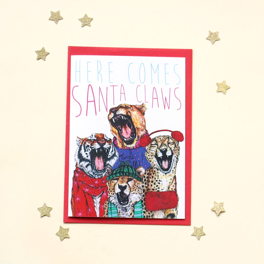 Caroling Cats Christmas Card 'santa Claws' - Etsy