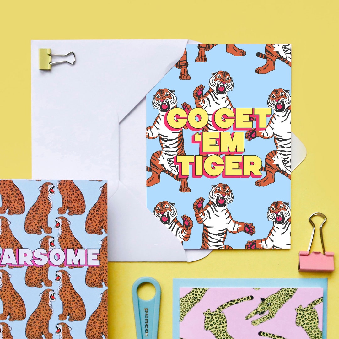 Go Get 'em Tiger Greeting Card - Etsy
