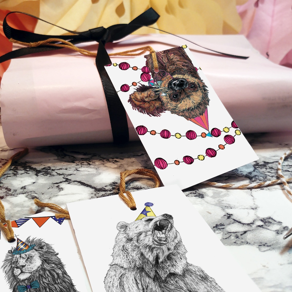 Party Animals gift tag pack // birthday present tag gift tag | Etsy