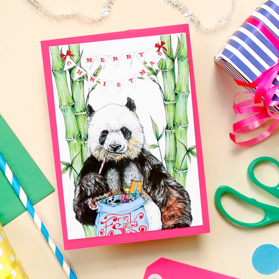 Festive Panda Christmas Card - Etsy