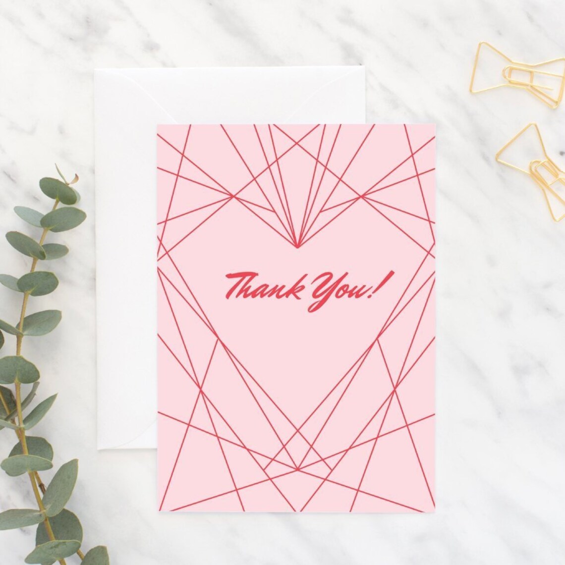Geometric Heart Thank You Card - Etsy