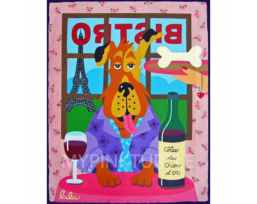 French Bistro Dog 8 X 10 PRINT of Painting by Lulu Mypinkturtle - Etsy