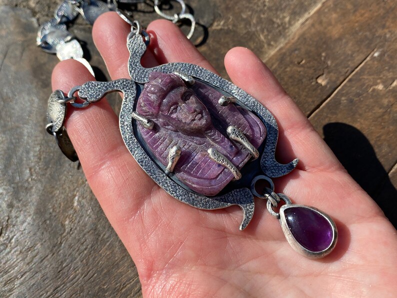 King Tut Ruby Amulet. Artisan Sterling Silver. Primitive Raw - Etsy