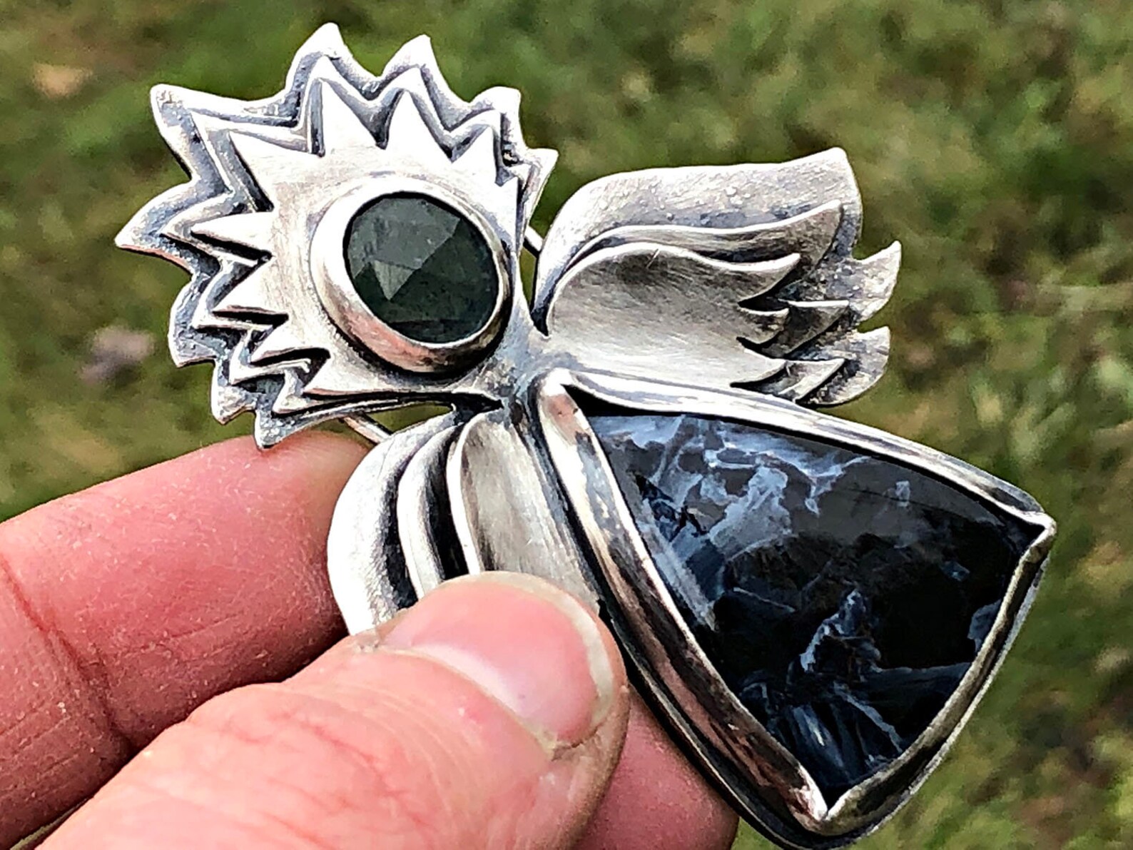 Dark Angel Pin Brooch. Artisan Sterling Silver Aquamarine | Etsy