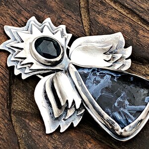 Dark Angel Pin Brooch. Artisan Sterling Silver, Aquamarine, Pietersite ...