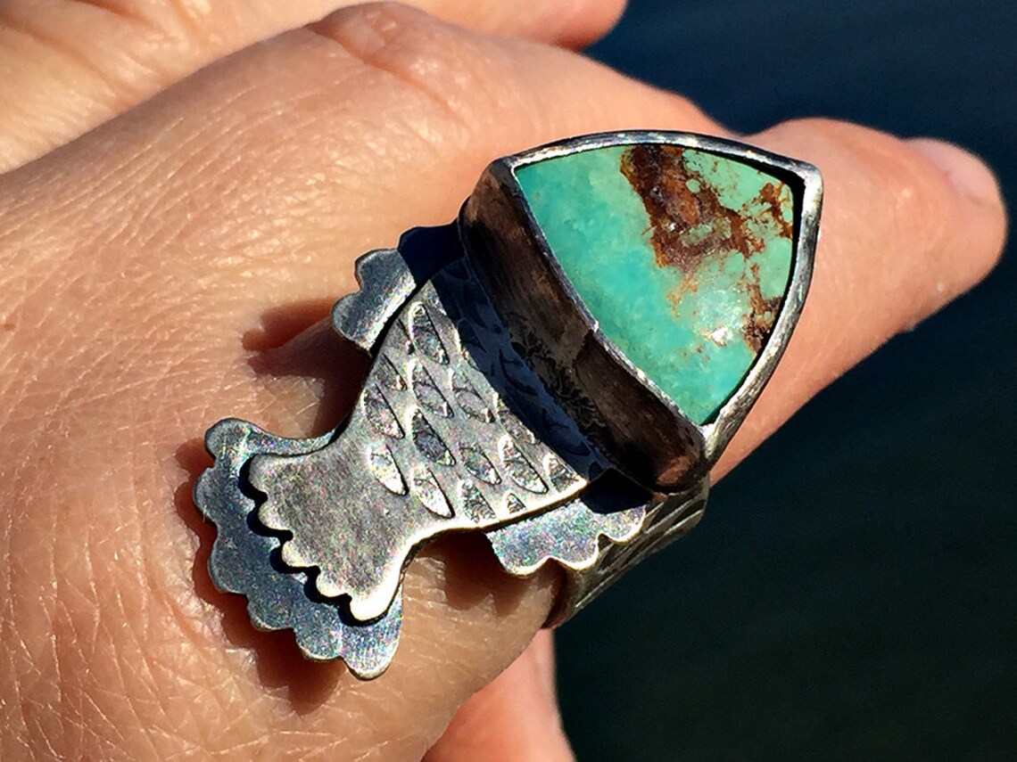 Turquoise Fish Ring. Artisan Sterling Silver. Primitive - Etsy