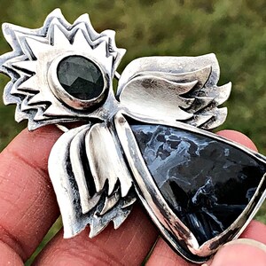 Dark Angel Pin Brooch. Artisan Sterling Silver, Aquamarine, Pietersite ...
