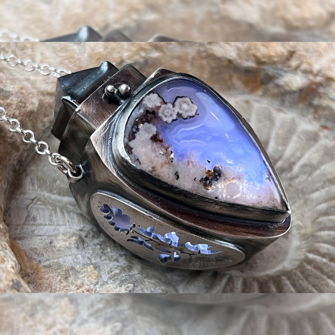 Winter Zen Bottle Lantern Locket. Sterling Silver, Agate, Moonstone ...