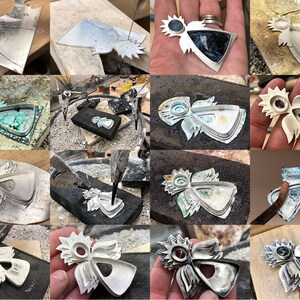 Dark Angel Pin Brooch. Artisan Sterling Silver, Aquamarine, Pietersite ...