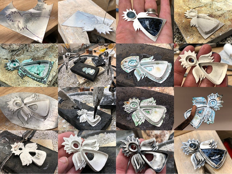 Dark Angel Pin Brooch. Artisan Sterling Silver Aquamarine | Etsy