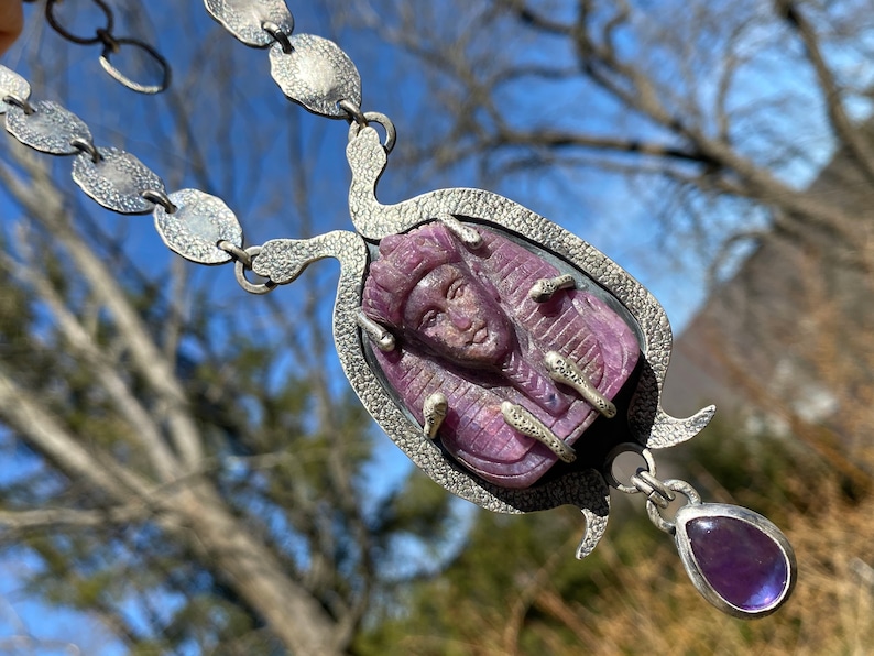 King Tut Ruby Amulet. Artisan Sterling Silver. Primitive Raw - Etsy
