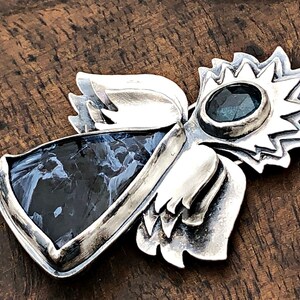 Dark Angel Pin Brooch. Artisan Sterling Silver, Aquamarine, Pietersite ...